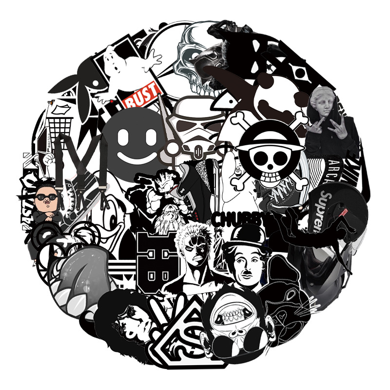 55pcs black and white series of cartoon stickers school supplies ...