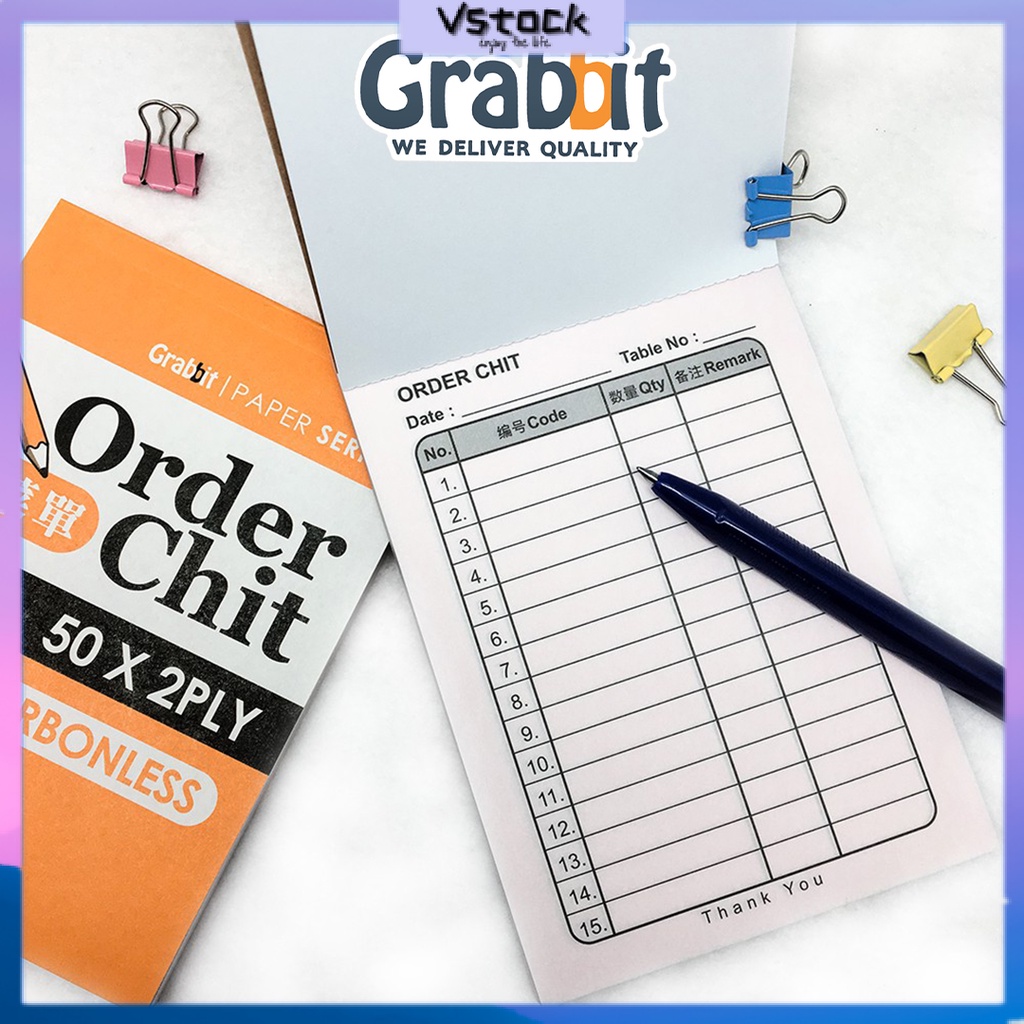 Vstock GRABBIT Order Chit 2ply NCR Carbonless 50's for Restaurants GRAB ...