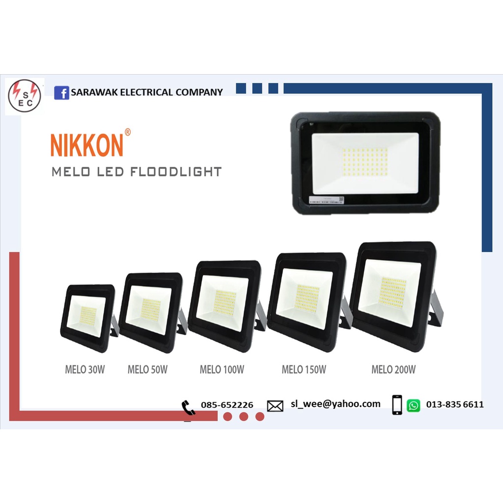 NIKKON MELO LED FLOODLIGHT 100W/150W/200W 6500K (DAYLIGHT) & 3000K ...