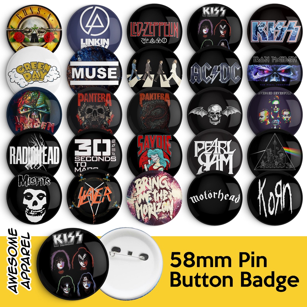 Rock Band Designs 58mm 44mm Button Badge with Pin (Z001-Z025) | Shopee ...