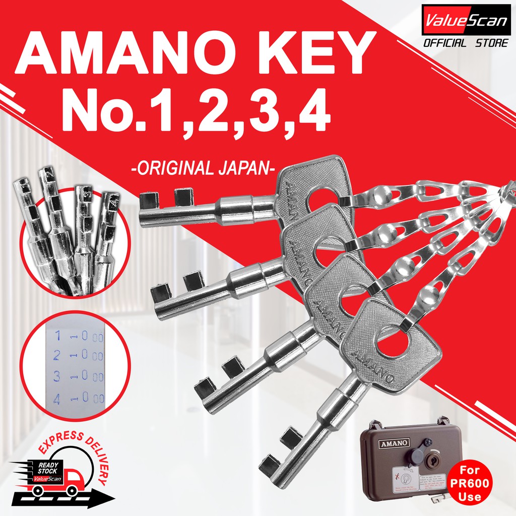 4 AMANO KEYS ~ No.1,2,3,4 for Amano Kunci PR-600 1234 Amano Station Key ...