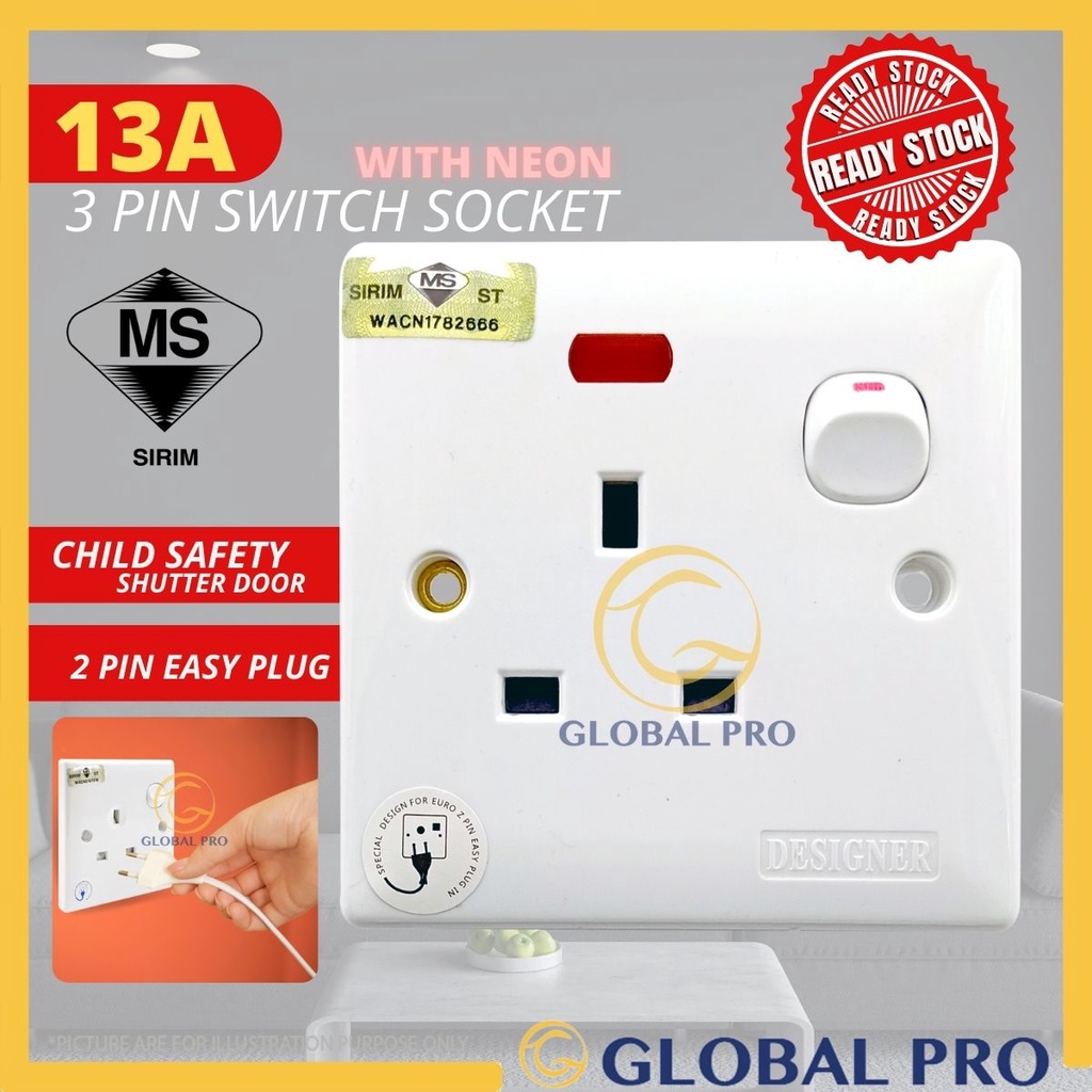 [SIRIM] 13A 3 Pin Switch Socket 13A Switches Wall Switch Wall Socket ...