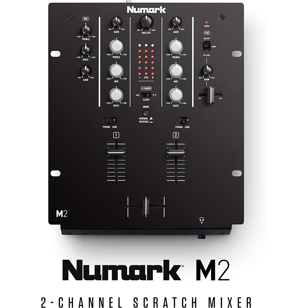 Numark M2 - 2-Channel Scratch DJ Mixer, Rack Mountable with 3-Band EQ, Microphone Input and ...