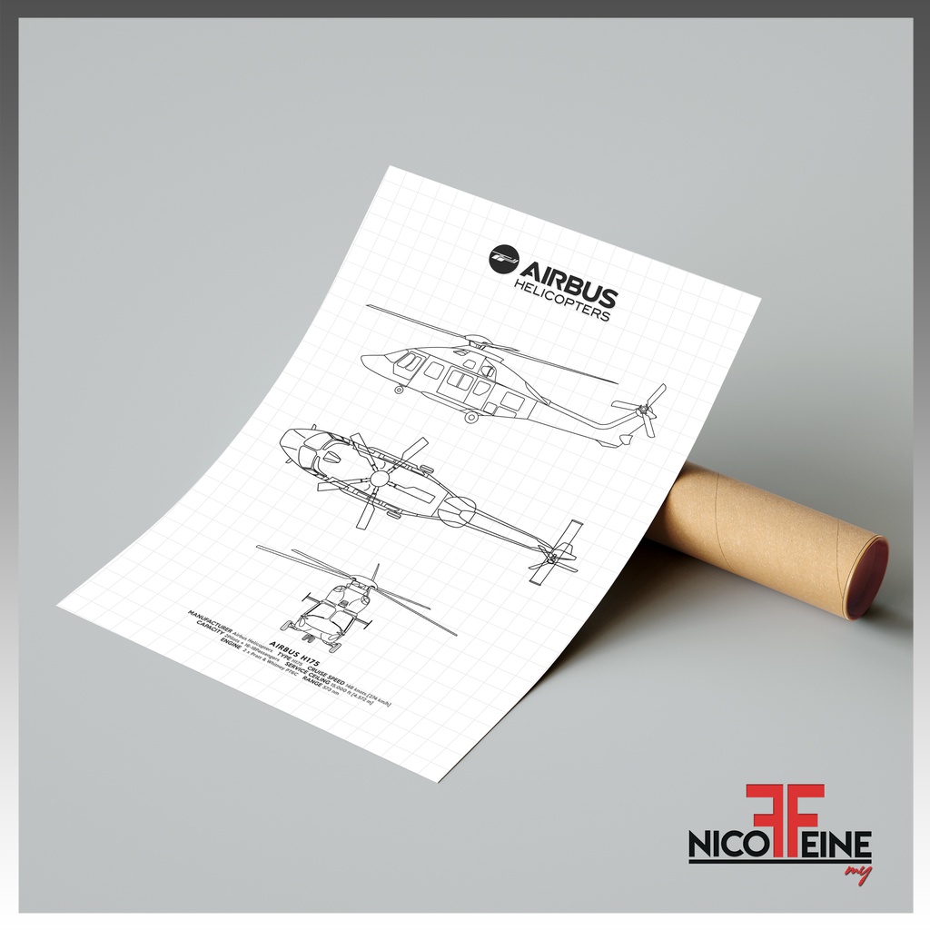 [Poster Only] Airbus H175 Helicopter Minimal Blueprint Style Aircraft ...