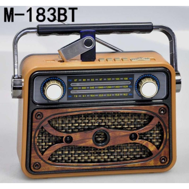 M-183BT rechargeable retro portable radio with USB/TF input, | Shopee Malaysia