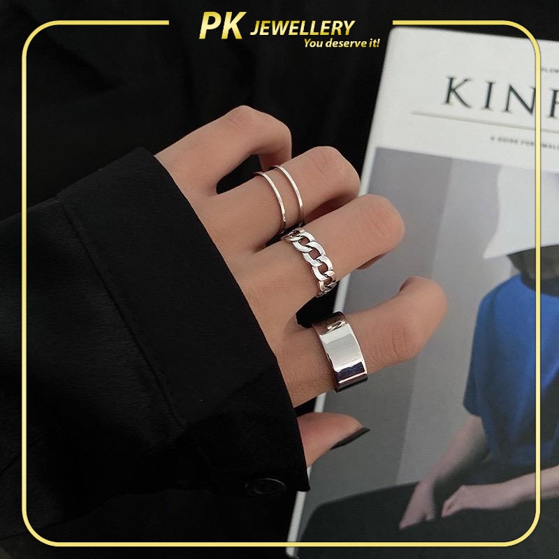 3pcs/set Adjustable Simple Ring Couple Korea Fashion unisex silver ring ...