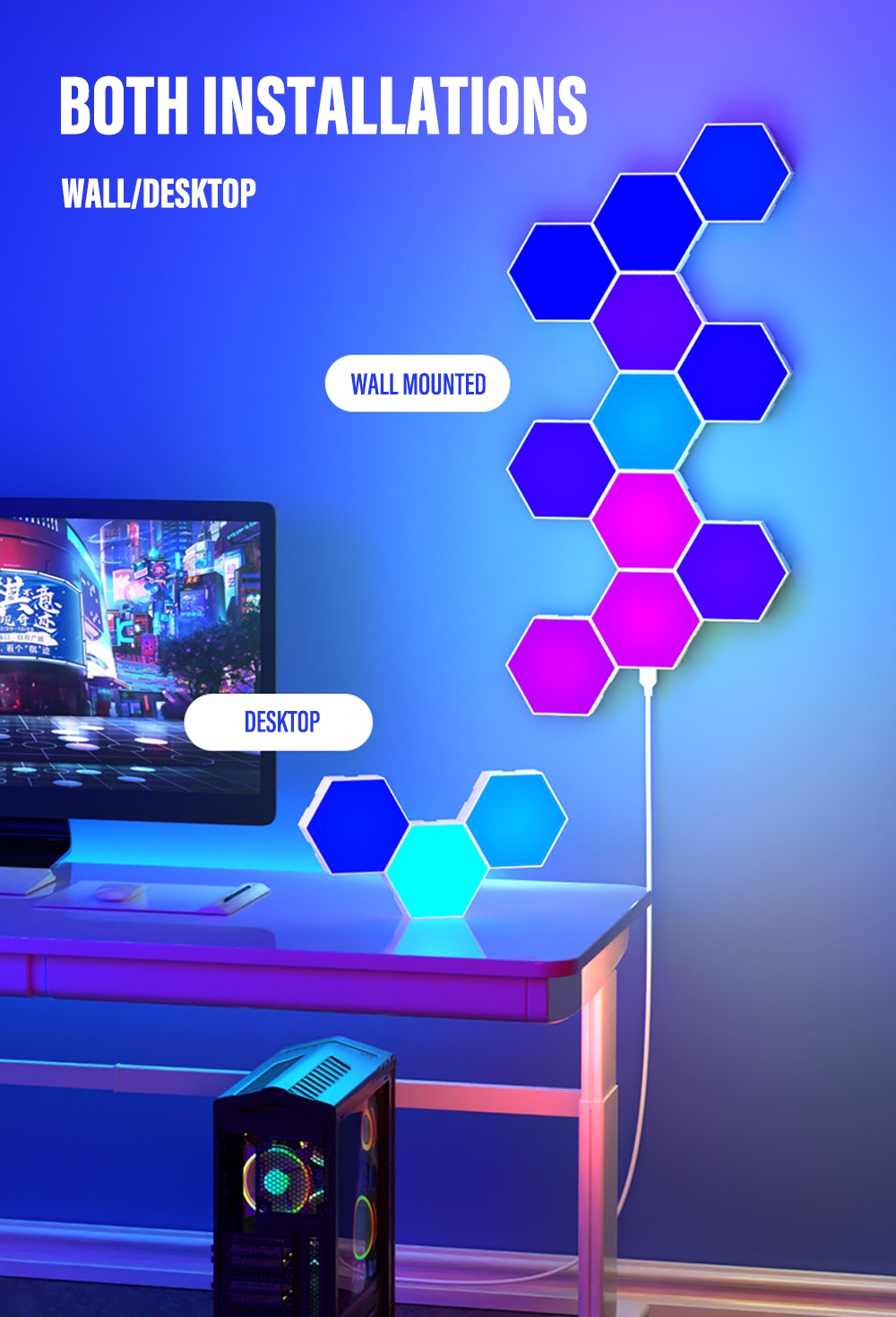 RGBIC Smart Light Board Hexagonal Lamp Indoor Atmosphere Wall Lamp Voice Control APP Night Light ...