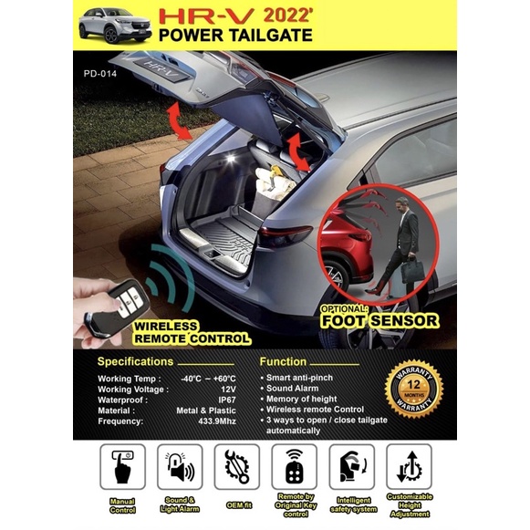 Honda Hrv 2022 2023 2024 2025 rear tail gate power boot foot kick ...
