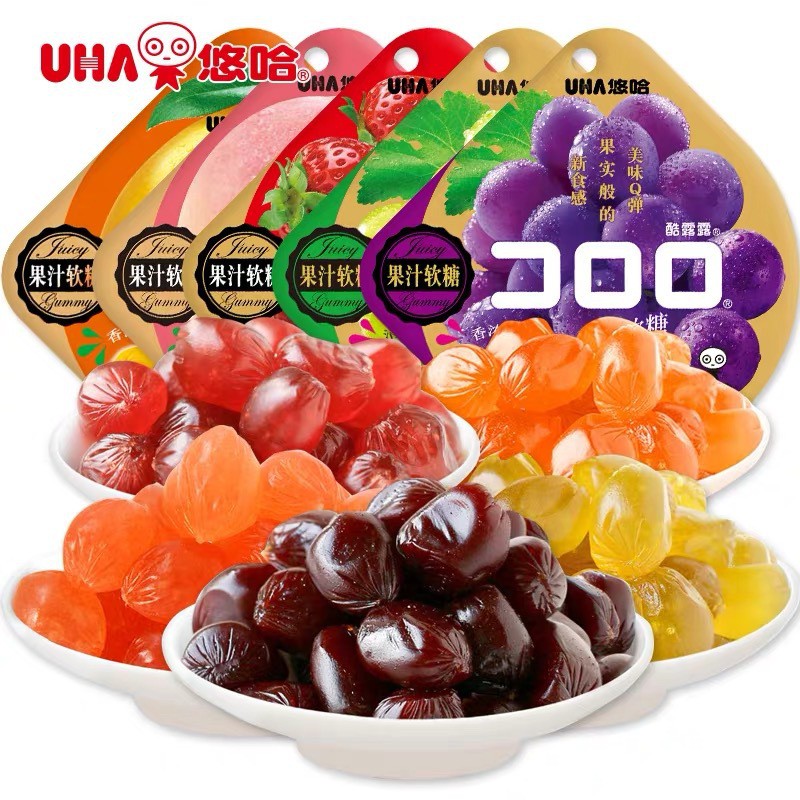 日本 UHA 悠哈 水果软糖 52g 超级Q 果汁口味软糖 葡萄 白葡萄 白桃 草莓 荔枝 乳酸菌 芒果 White grape jerry snacks sugar sweet peach ...