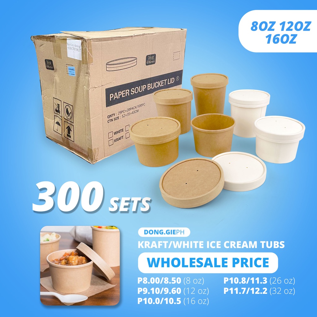 Kraft Paper Tubs / Ice Cream Tubs (300 PCS) | Shopee Malaysia