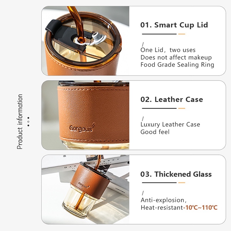 [Ready Stock] TOPFINE 450ml/16oz Glass Tumbler with Lid Straw and ...