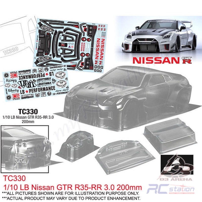 Team C Body Shell 1/10 Clear Body TC330 1/10 LB Nissan GTR R35-RR 3.0 ...