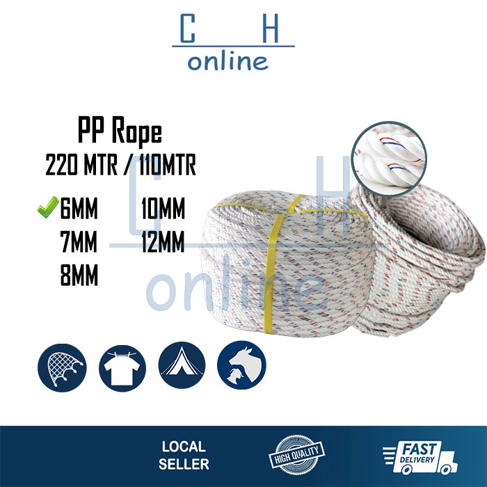 6mm PP Rope [220mtr/110mtr] /Tali PP /Nylon Rope / Tali Nylon /Nylon ...