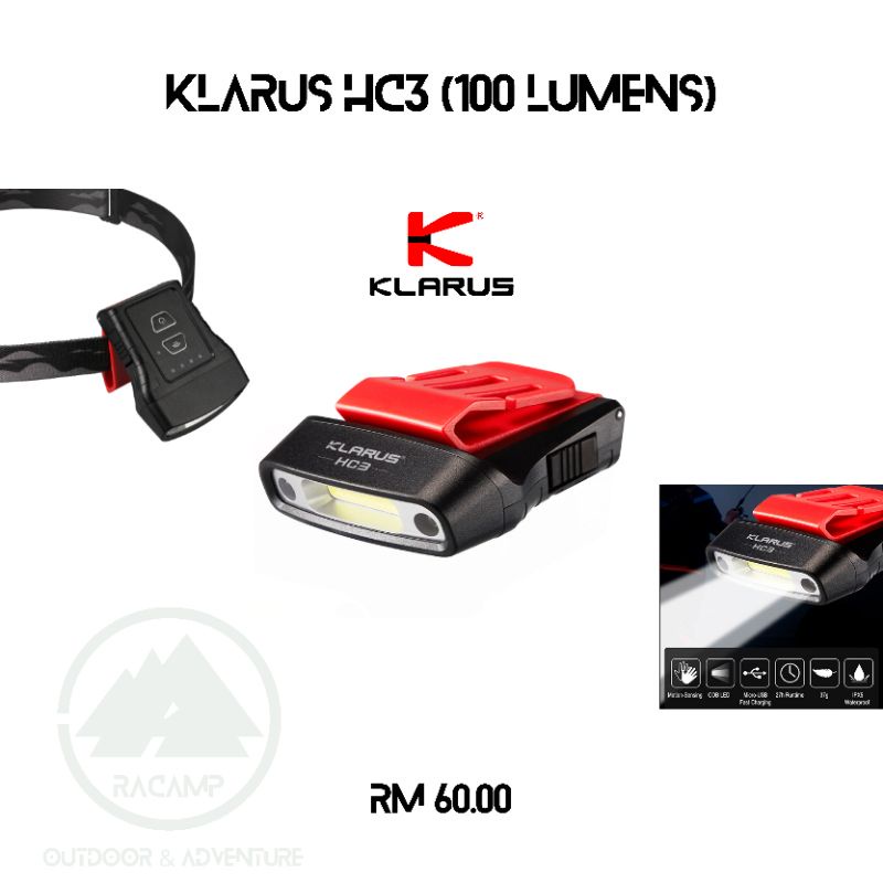KLARUS HC3 VISOR CLIP MOTION SENSING LIGHT 100 LUMENS (FREE GIFT ...