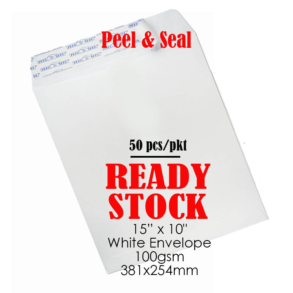 [50 pcs]15" x 10" White Envelope 100gsm / Sampul Surat Putih 15x10 Inch ...