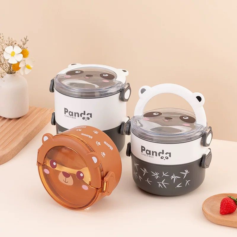 1 / 2 Layer Cute Bear Panda Lunch Box Keep Warm Healthy Material Food Container Bento Tingkat ...