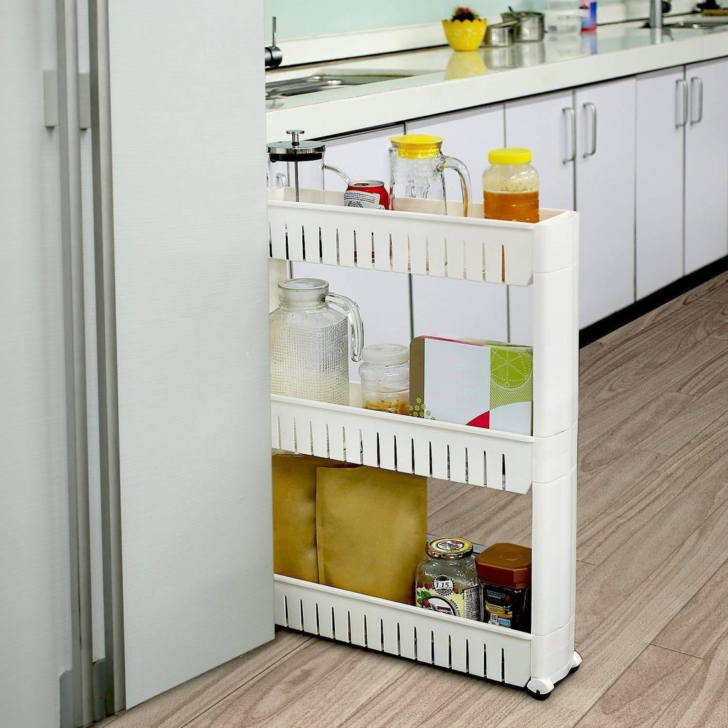 Slim Slide Out Kitchen Trolley Rack Holder Storage Shelf Tower Folding ...