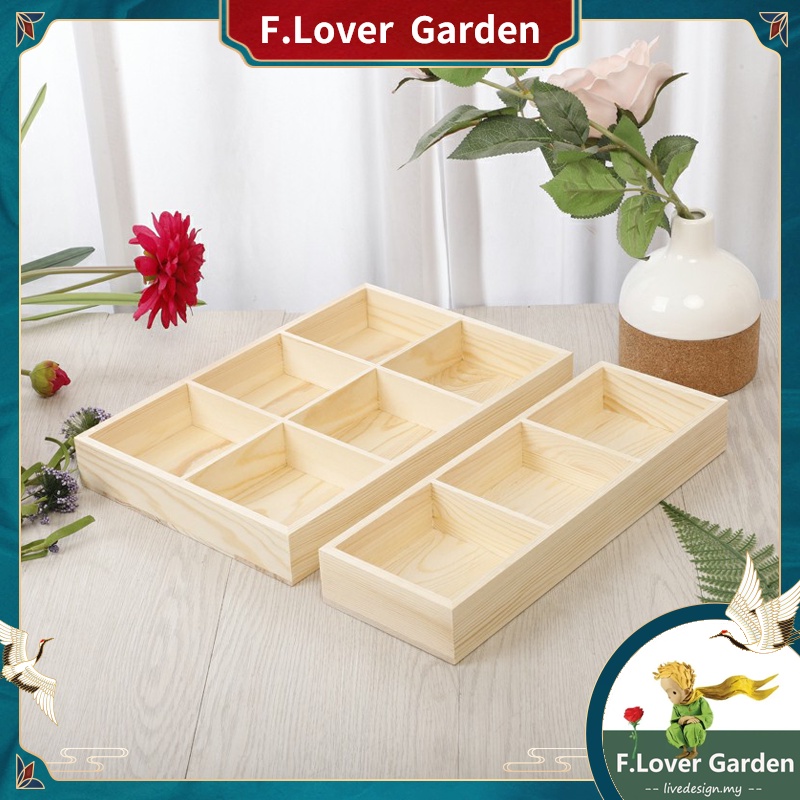 3 Grid Wooden Succulent Plant Fleshy Flower Box Tray Desktop Storage ...