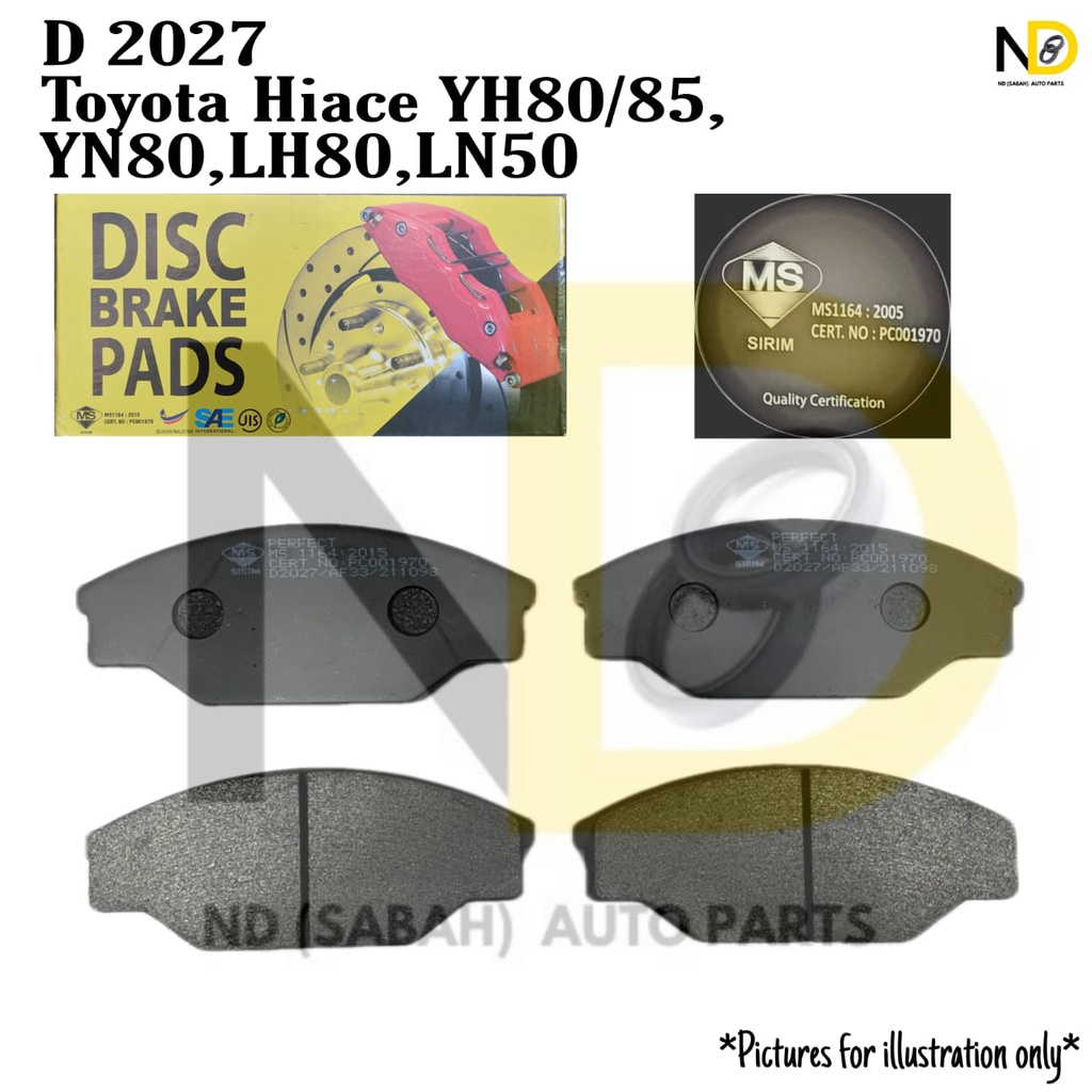 TOYOTA HIACE LH80 / LH85 / HILUX YN80 / LN50 D2027 FRONT BRAKE PAD ...