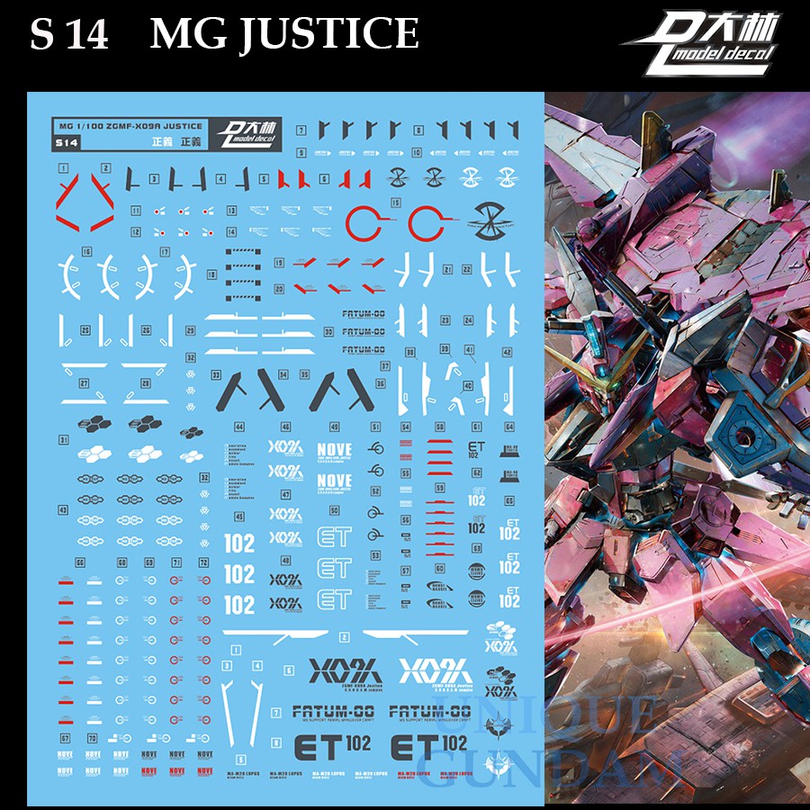 [DALIN] S14 MG 1/100 JUSTICE GUNDAM WATER SLIDE DECAL | Shopee Malaysia