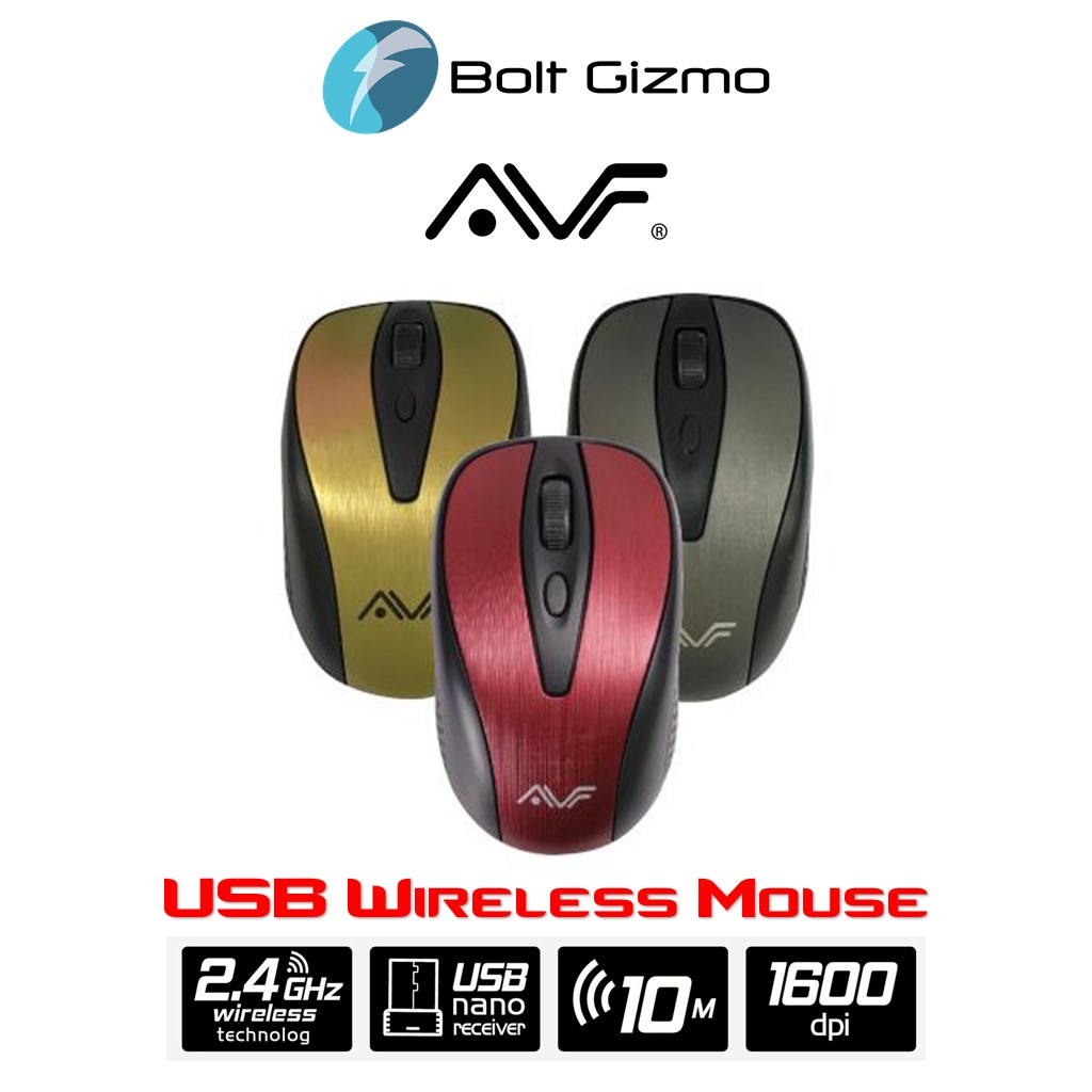 AVF GEOM1 WIRELESS OPTICAL MOUSE 1600DPI ERGONOMIC HANDLER WITH NANO ...