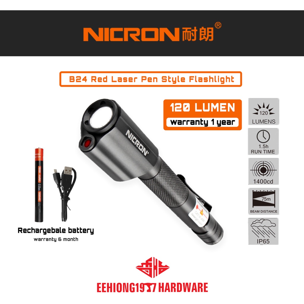 NICRON B24R B24 3W Red Laser Pen Style Flashlight Torchlight Upgrade to ...