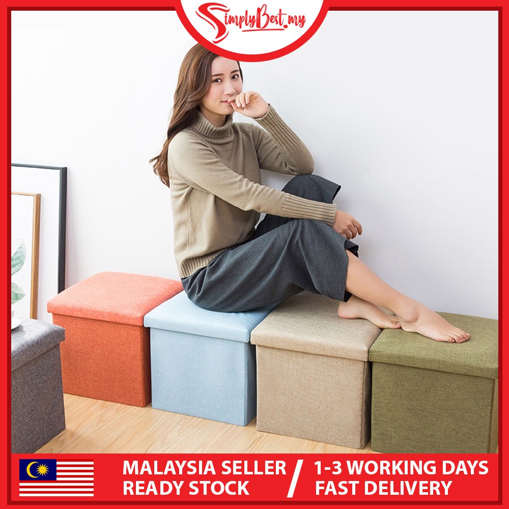 SIMPLYBEST Foldable Stool Storage Box Storage Ottoman Fabric Foot Stool ...