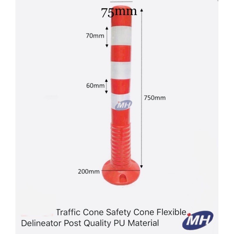 TRAFFIC CONE SAFETY CONE FLEXIBLE POLE DELINEATOR POST QUALITY PU ...