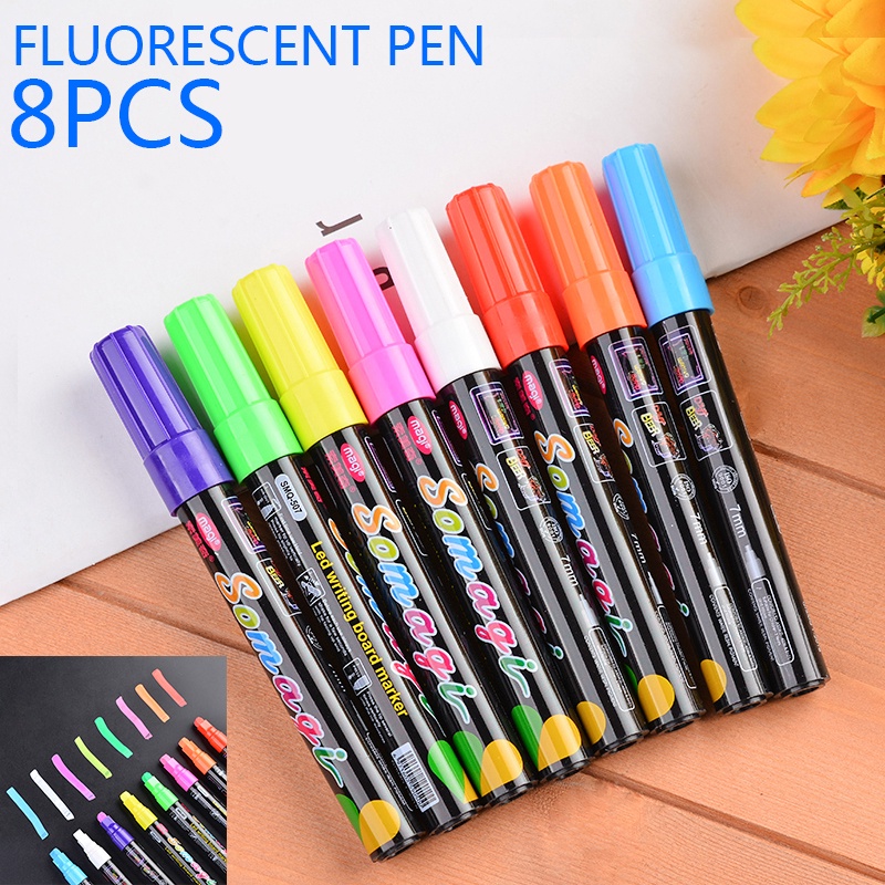 New 8pcs Neon Liquid Fluorescent LED Chalk Pens Marker Highlighter Dry ...