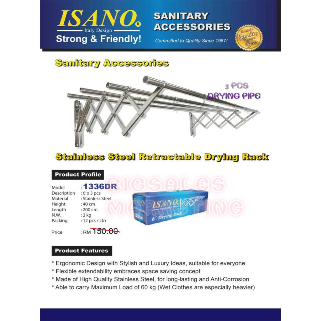 ISANO Stainless Steel Retractable Drying Rack | Shopee Malaysia