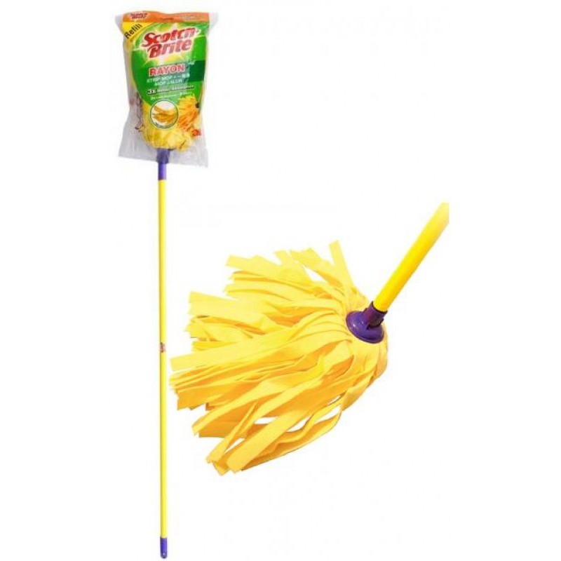 3M SCOTCH BRITE Yellow Rayon Mop Set (Mop Head + Handle) *Original 3M ...