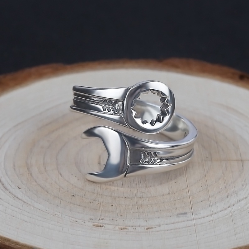 Wrench Ring 925 Thai Silver Retro Unique Stainless Steel Adjustable Men ...