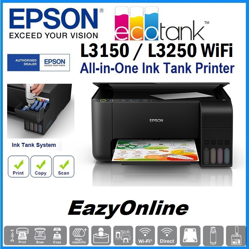 Epson EcoTank L3150 / L3250 Wi-Fi All-In-One Ink Tank Printer | Shopee ...