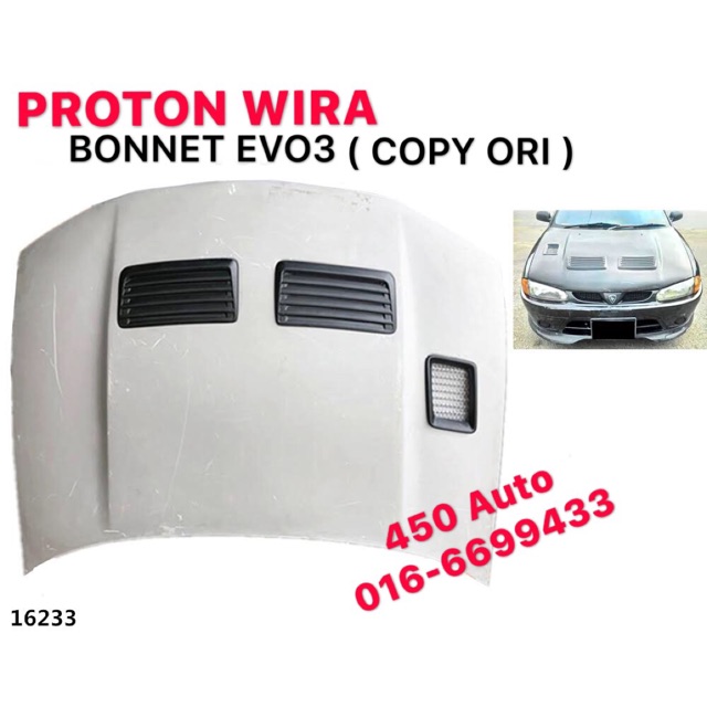 WIRA EVO3 & EVO9 FRONT BONET FOR WIRA SATRIA PUTRA Model EVO 3 (GRADE A)/ EVO3 SCOOO BONNET ABS ...