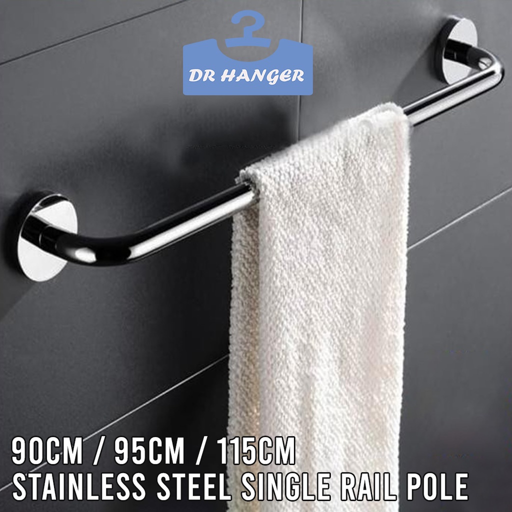 90CM/95CM/115CM STAINLESS STEEL WALL-MOUNTED SINGLE TOWEL BAR HOLDER SINGLE RAIL POLE | Shopee ...