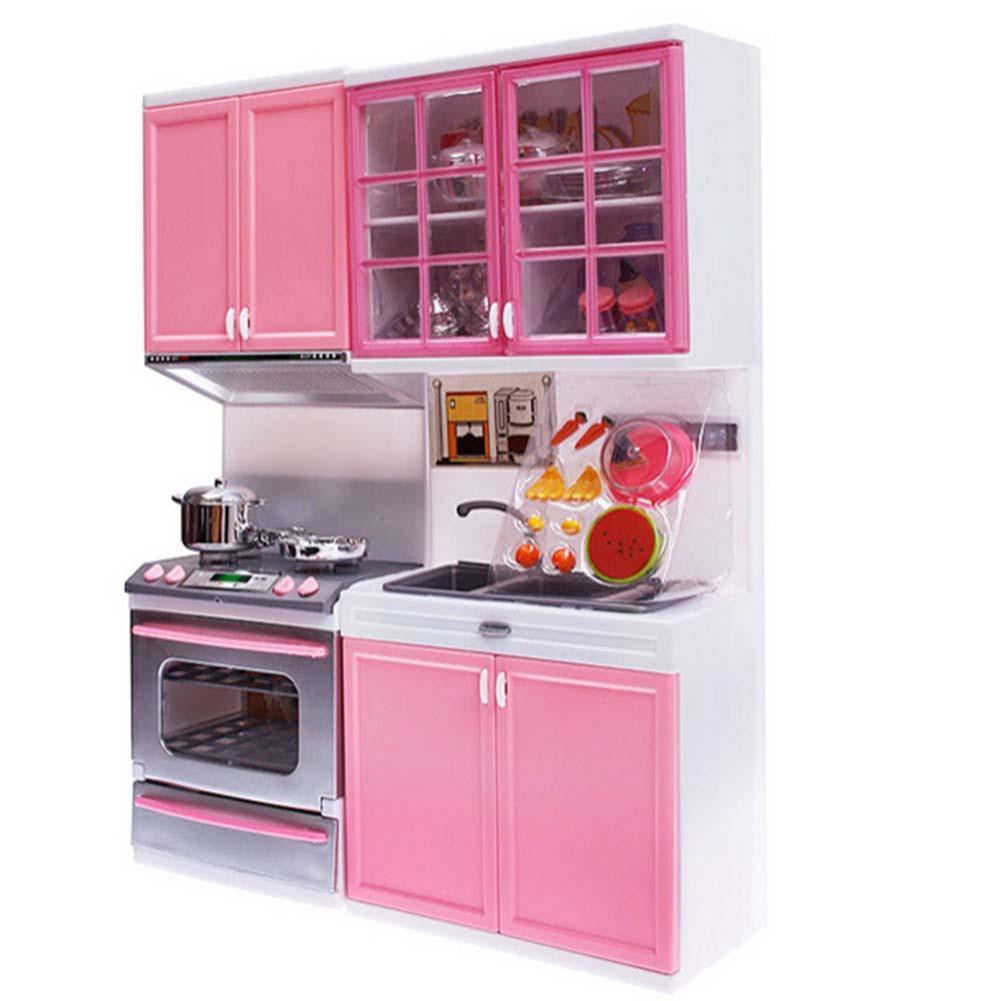 Pink Kids Kitchen Pretend Play Cooking Set Cabinet Stove Toy Gift Fun ...