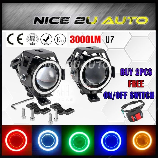 U7 Motorcycle Headlight Angel Eyes Light LED Fog Spot light 12V DC ...