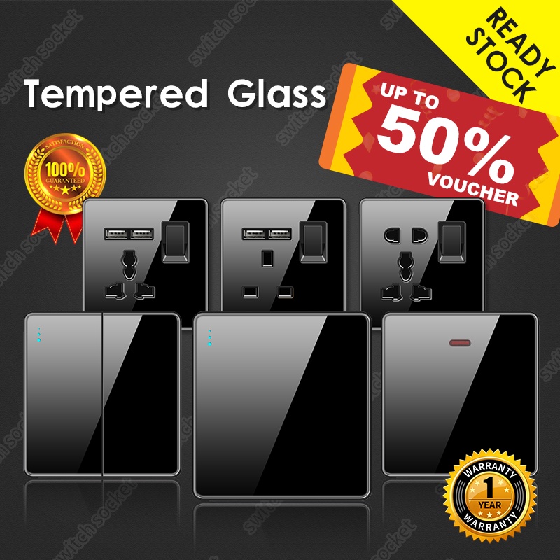 🔥Free Gift🔥Ready stock Overall tempered glass wall socket light switch ...
