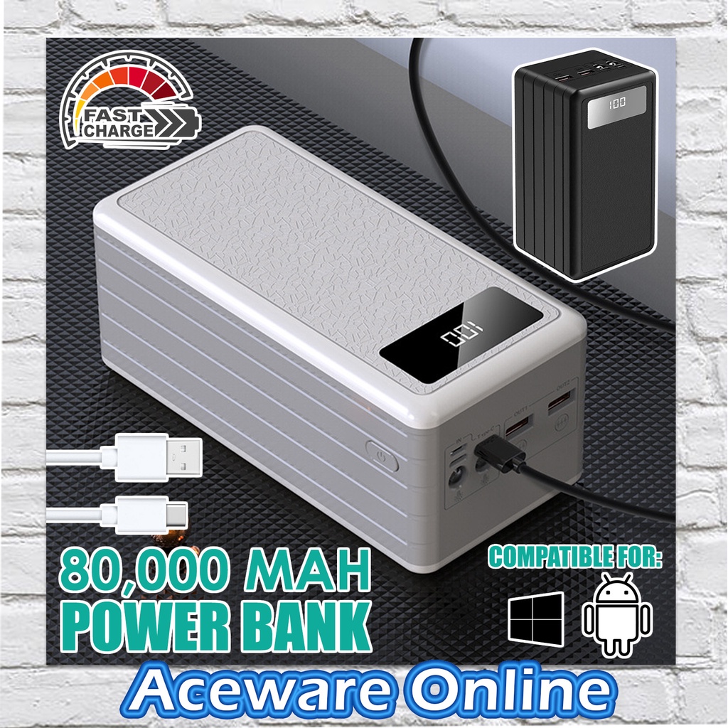 80000mAh Power Bank 2 USB 22.5W Fast Charging External Battery ...
