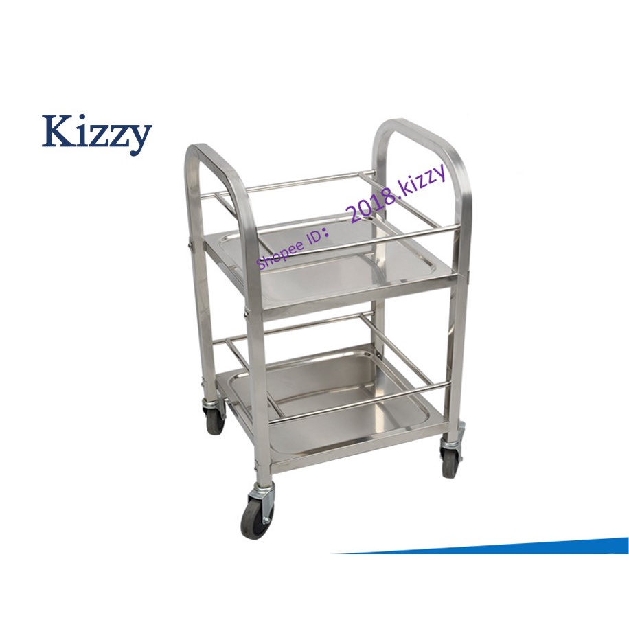 KIZZY 2 Tier Stainless Steel Square Serving Cart Food Trolley 2 Tingkat ...