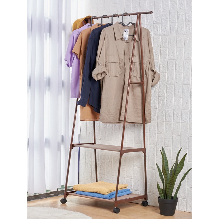 Double Rail Sturdy Clothes Rack Open Wardrobe Hanging Organizer Rak ...