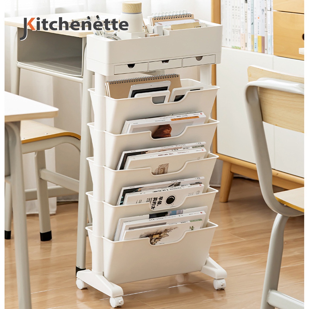 Jkitchenette Student Book Storage Organizer Movable Shelf Rack Trolley ...