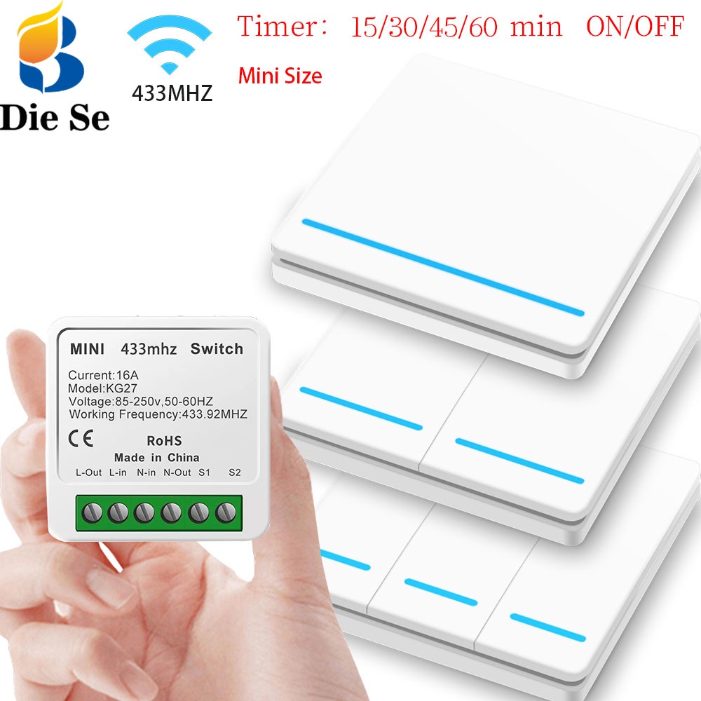 Wireless Push Button Switch 433mhz Rf Interruptor 16A 220V Mini Time ...