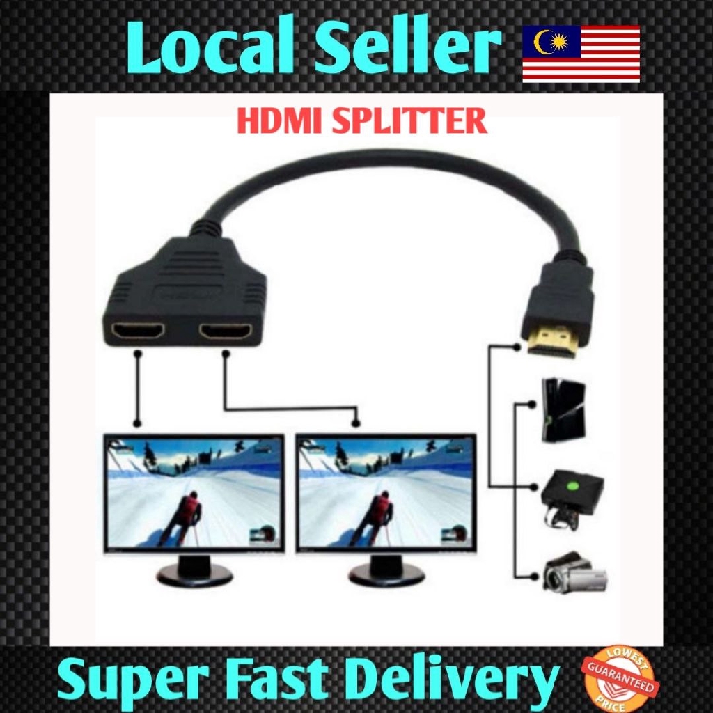 🔥Local Seller🔥 HDMI Splitter 1 Male To Dual HDMI 2 Female Y Adapter ...