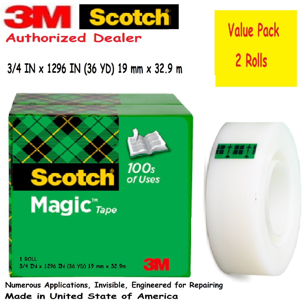 3M Scotch Magic Tape 2 Rolls Value Pack 19mm x 32.9mm Numerous ...