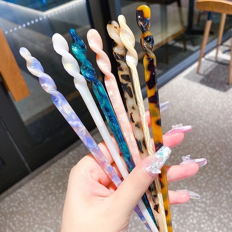 6 Colors Acetate Plate Hair Stick / Ladies Elegant Simple Hair Fork ...