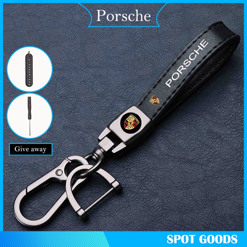 Porsche Car Logo Keychain Leather Metal Car Key Chain For Car | Shopee ...