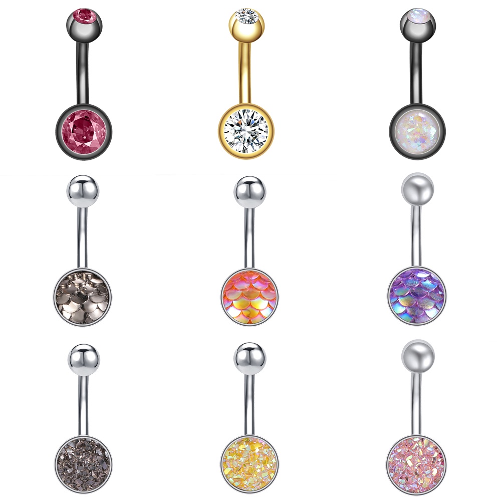 1 Pc 14G Crystal Belly Button Piercings Fish Scales Stainless Steel Navel Piercing Sequins Navel ...