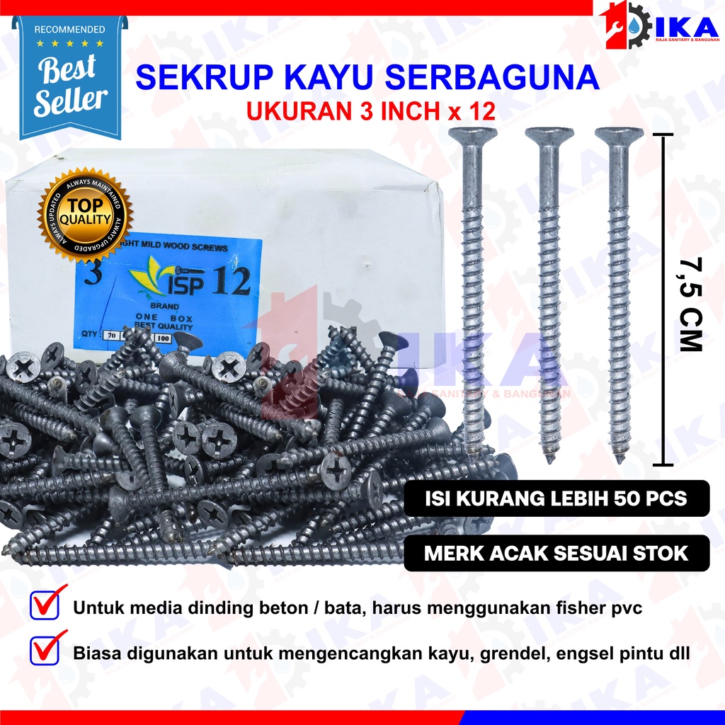 KAYU Wooden SCREWS 3 X 12 (+) PLUS LENGTH 7,5 CM / (PRICE 1 BOX - NOT ...
