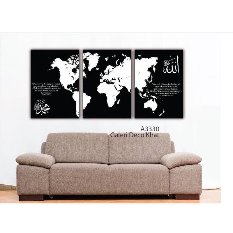 💥World map vintage with khat kaligrafi islamic modern frame | Shopee ...